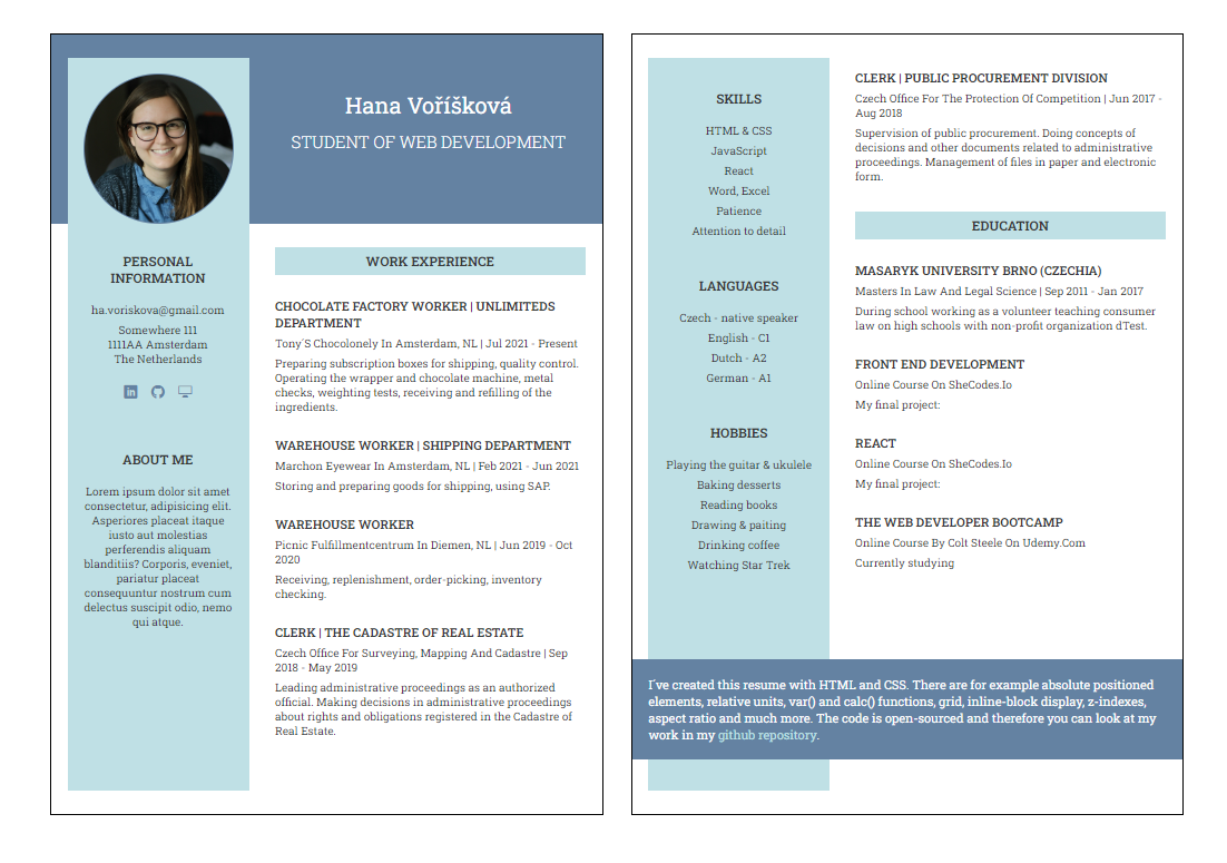 GitHub - havoriskova/Blank-mutipage-resume: Resume template for ...