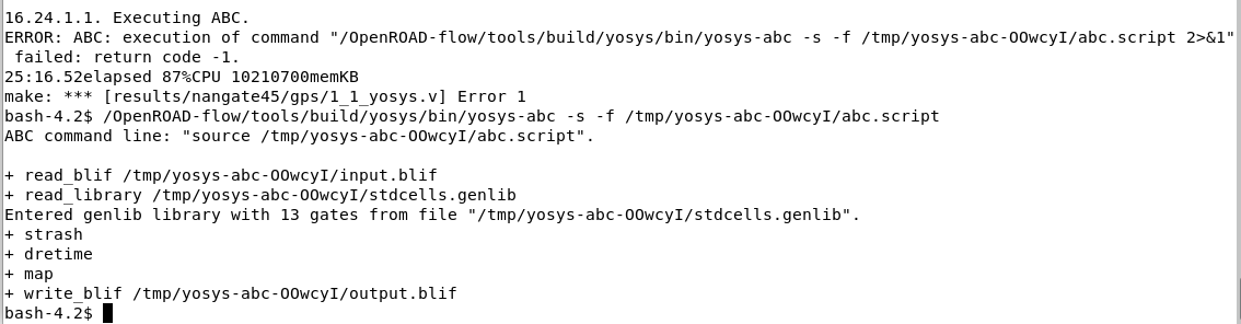 Error: ABC execution of command "(...)/yosys-abc -s -f (...)/abc.script 2>&1" failed: return ...