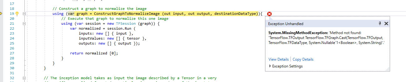 Constuctgraphtonormalimage Missingmethodexception · Issue 376 · Migueldeicaza Tensorflowsharp