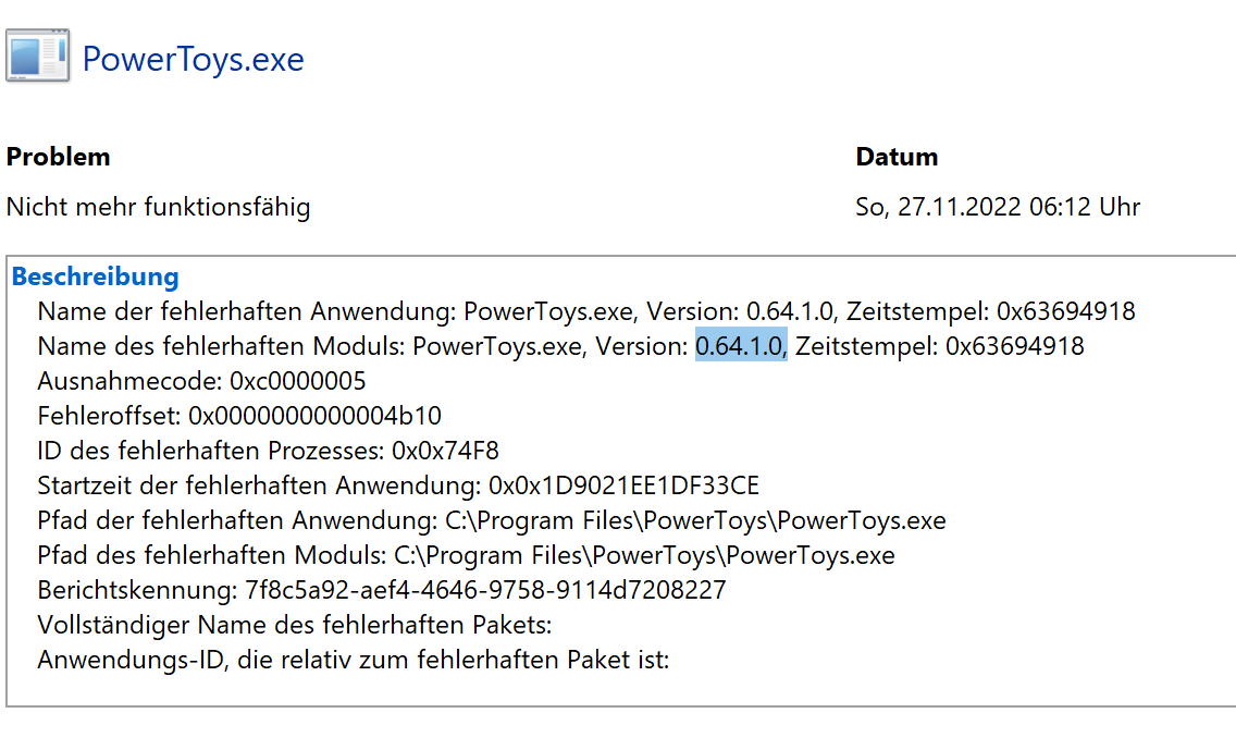 Powertoys crashes since 0.64.1 when using power toys run · Issue #22318 · microsoft/PowerToys ...
