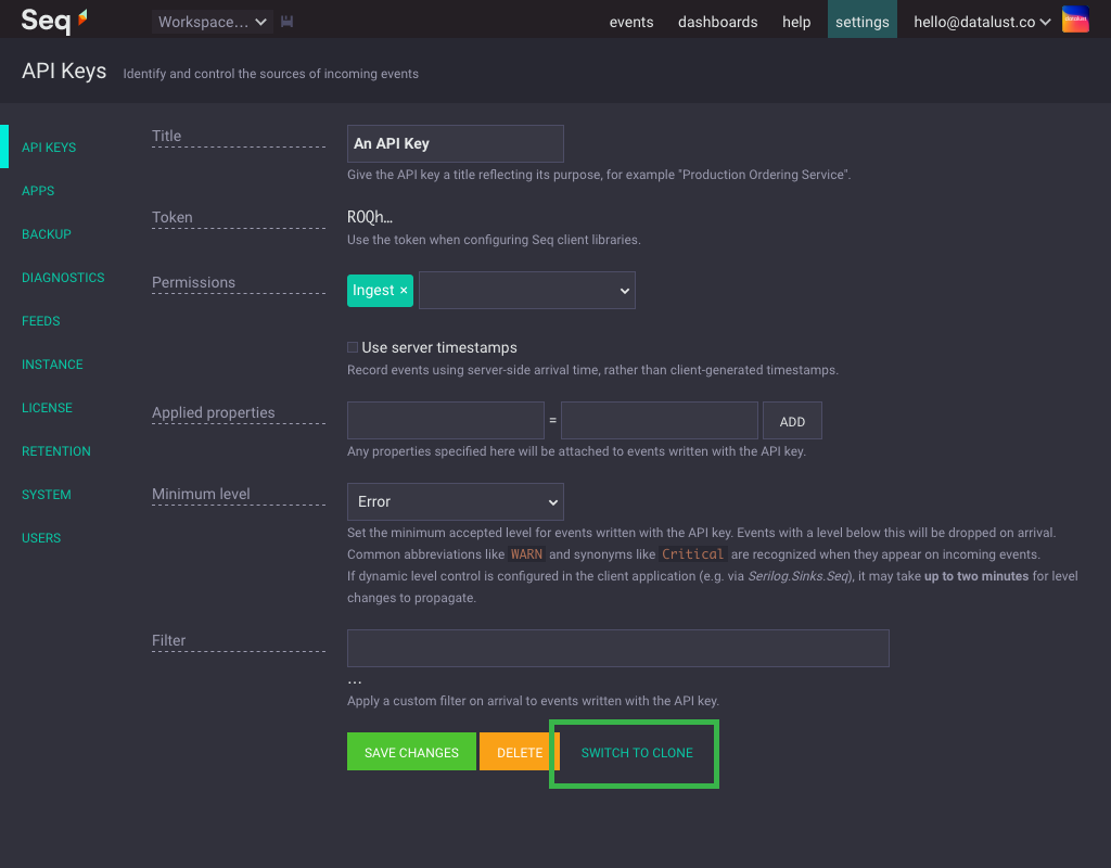Re-generate/clone an API key · Issue #747 · datalust/seq-tickets · GitHub