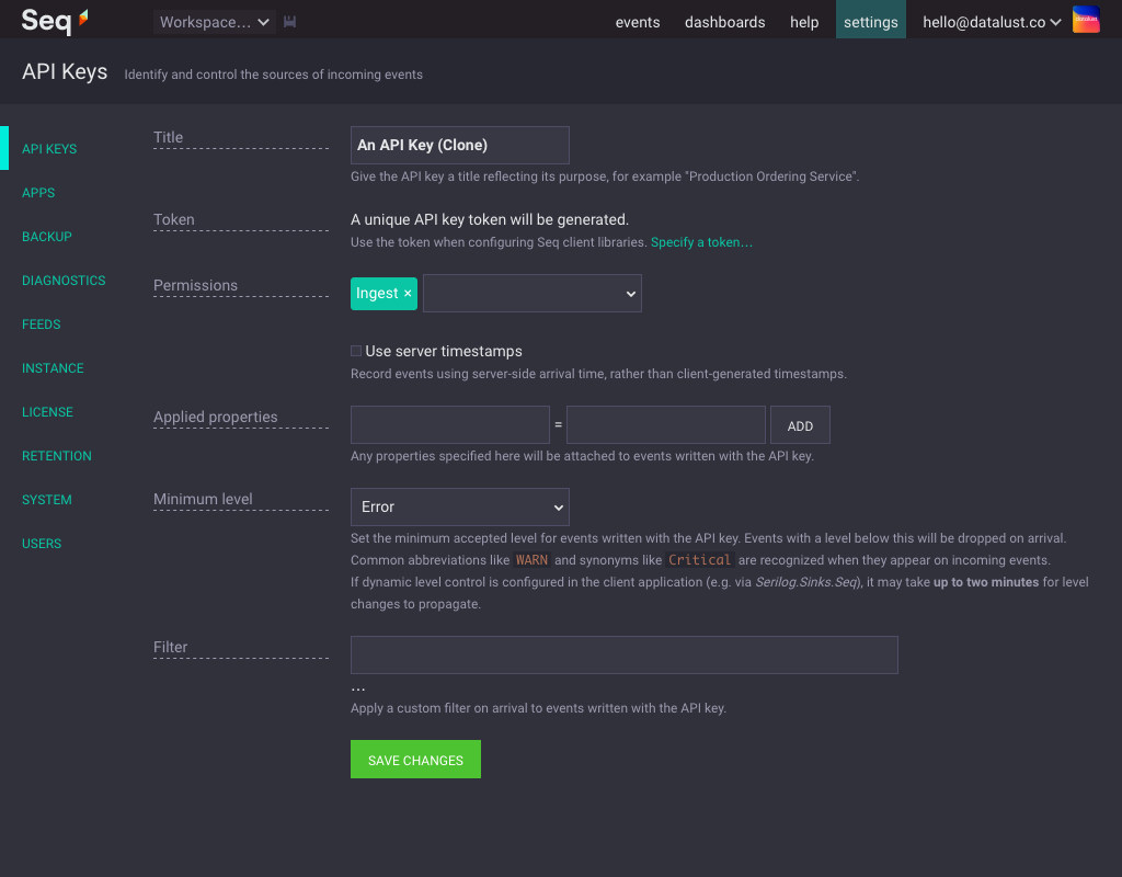 Re-generate/clone an API key · Issue #747 · datalust/seq-tickets · GitHub