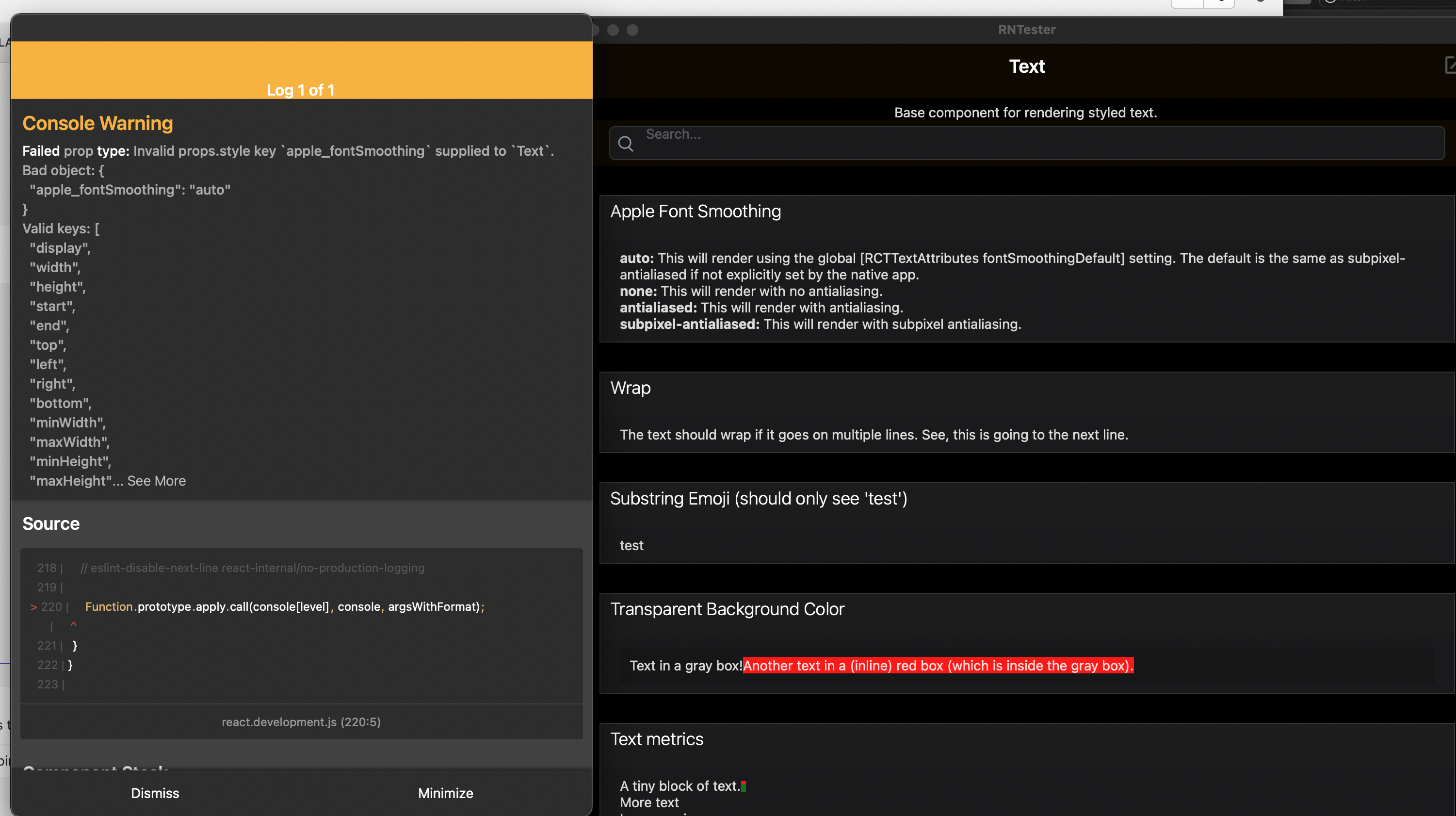 RN-Tester- Text page shows invalid prop type RN-Tester- Text page shows invalid prop type