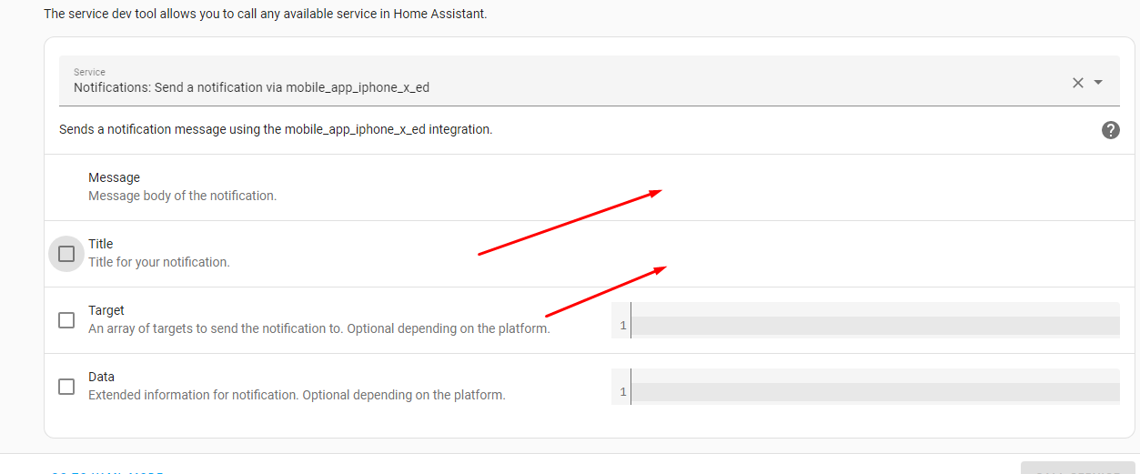 The notify service doesn't show the fields for title and message anymore. Seems to be the same ...