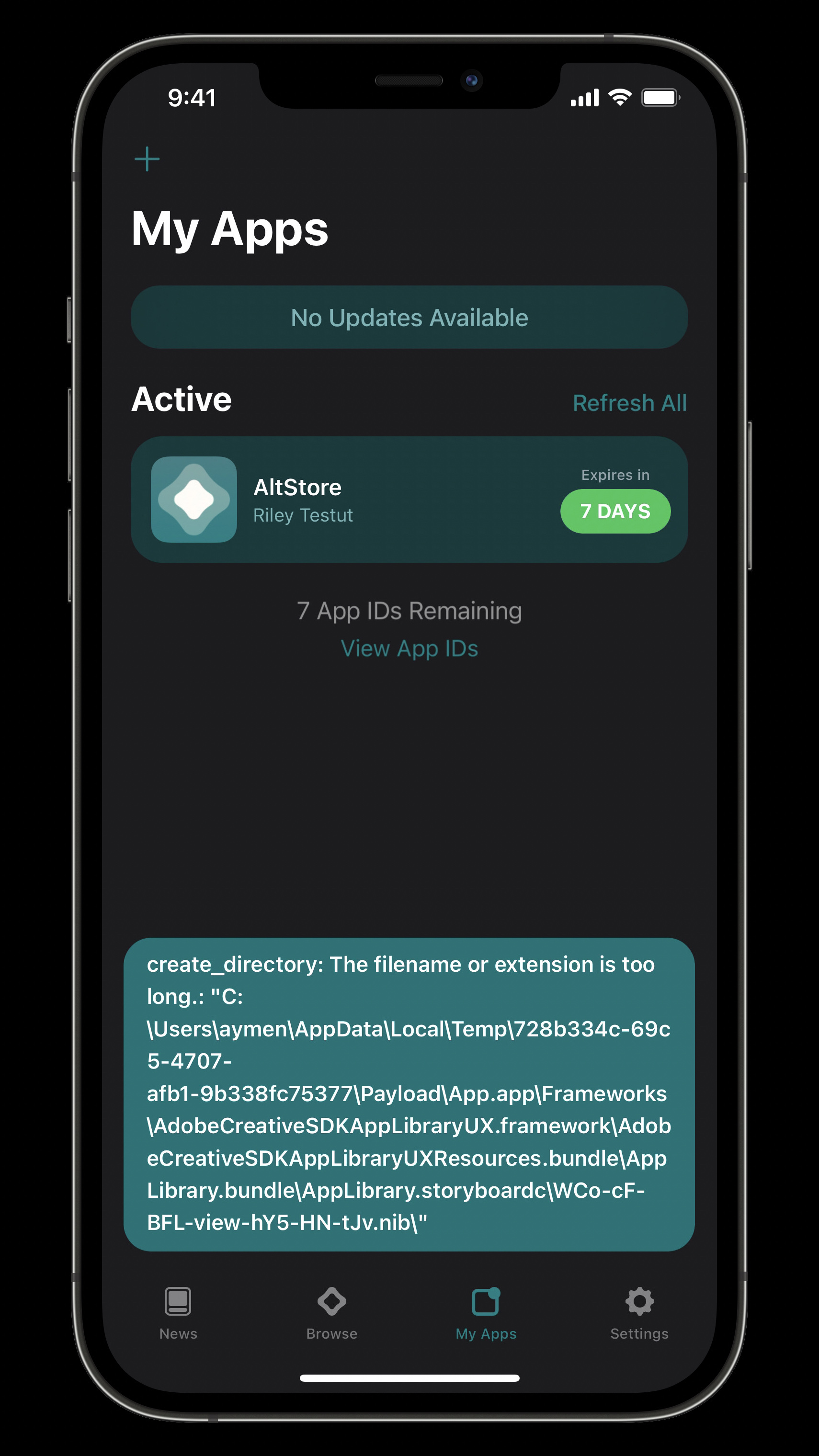 Error: The filename or extension is too long. · Issue #997 · altstoreio/AltStore · GitHub