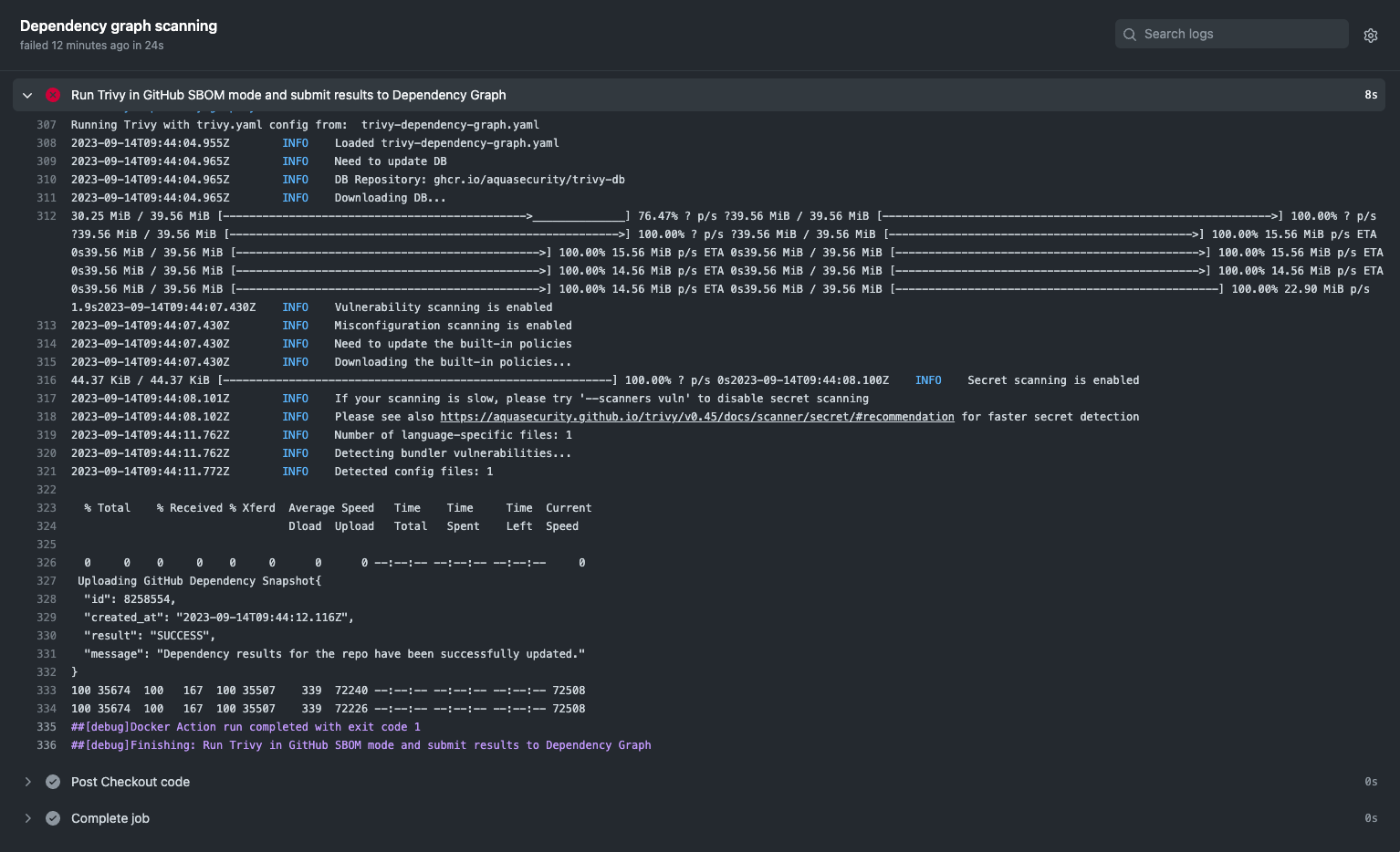 Trivy Action In Sbom Mode Error Docker Action Run Completed With Exit