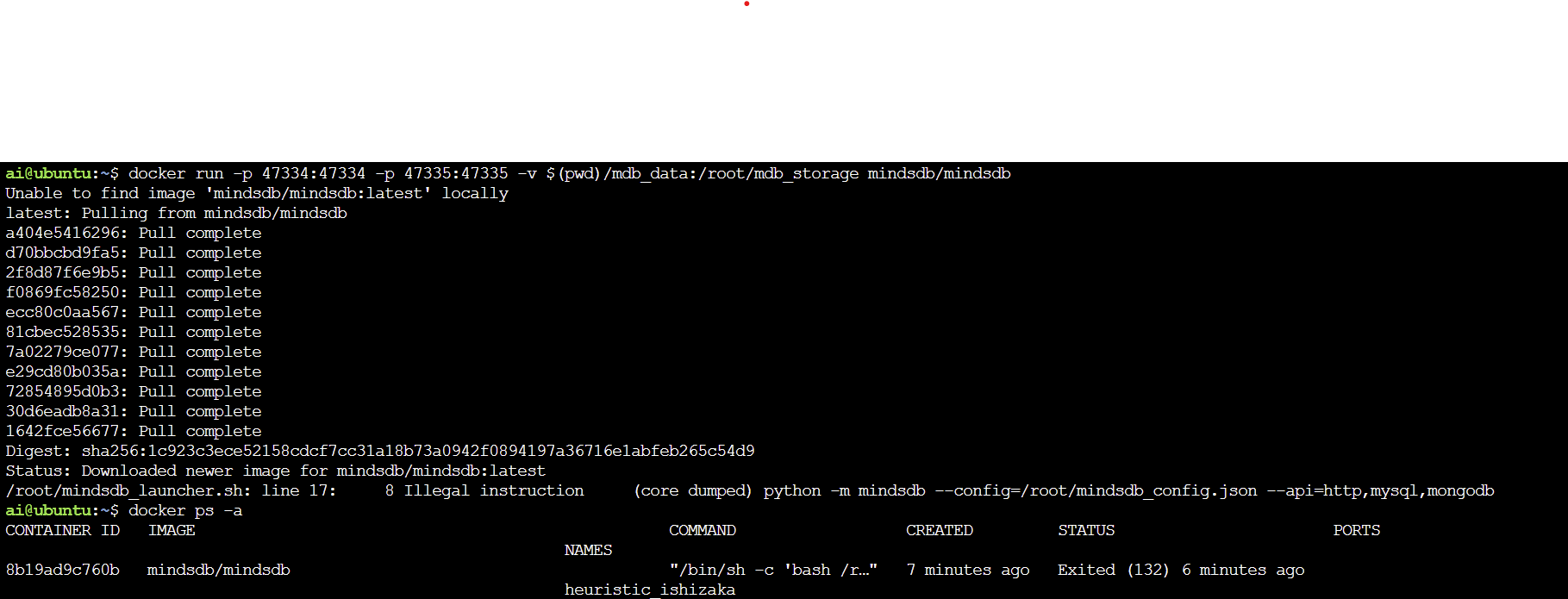 [bug] Error Running Mindsdb Docker Container Illegal Instruction
