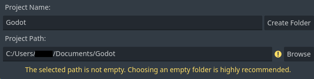 Changing project creation folder path changes the project name when creating a new project ...