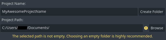 Changing project creation folder path changes the project name when creating a new project ...