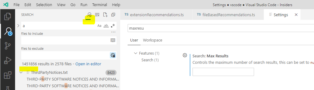 "VS Code setting - Search:Max Results" doesn't work · Issue #139345 ...