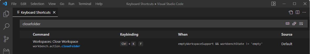 Close Workspace/Folder keybinding doesn't work by default on 1.64 · Issue #142278 · microsoft ...