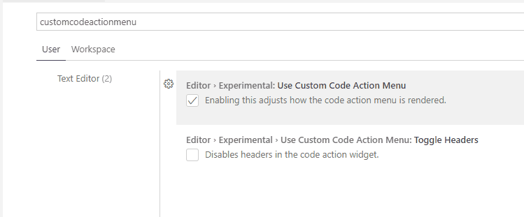 `useCustomCodeActionMenu` settings behave oddly when resetting default ...