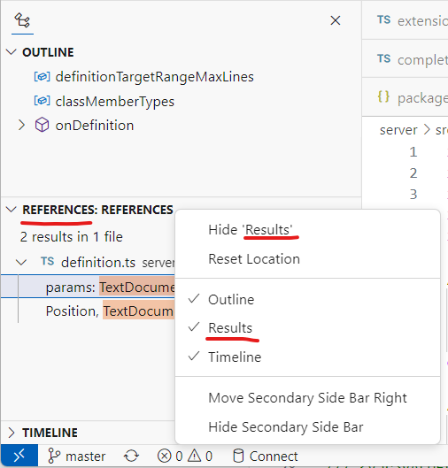 'References' view panel is called 'Results' in context menu · Issue ...