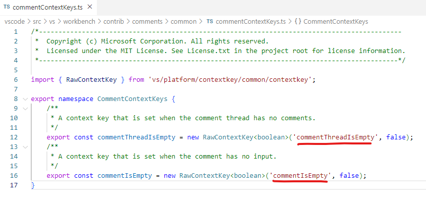 Context Keys Provided By Comments Feature Are Undocumented · Issue 6052 · Microsoftvscode Docs 