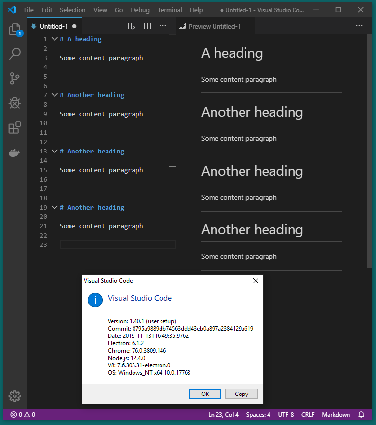 Markdown syntax highlighting is broken when using `---` · Issue #85027 · microsoft/vscode · GitHub