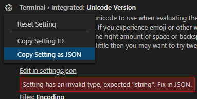 Setting for unicodeVersion of terminal show warning message "invalid ...