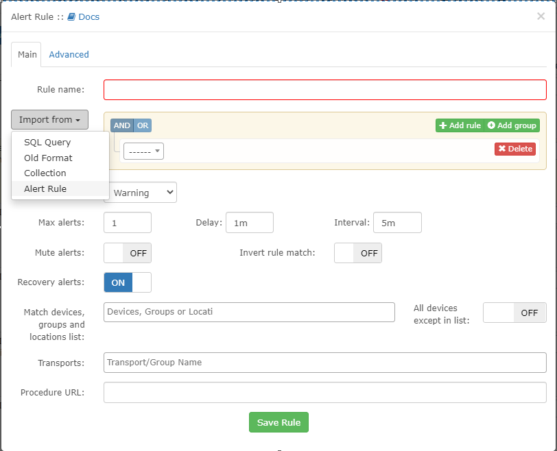 Alert rules: Import from Alert Rule doesn't work · Issue #12893 · librenms/librenms · GitHub