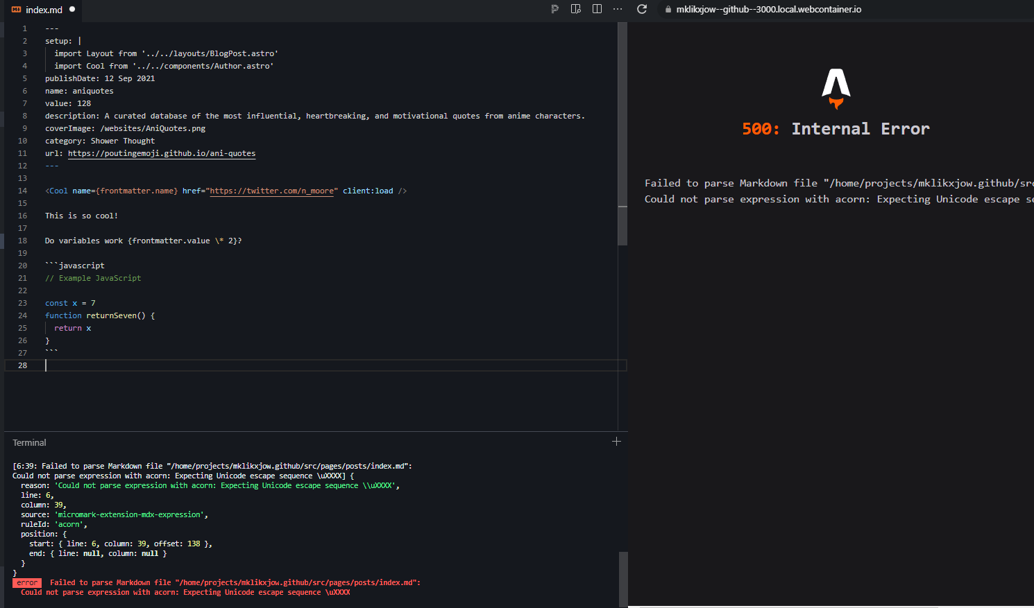 馃悰 Bug Trouble Parsing Markdown File 路 Issue 446 路 Withastrocompiler 路 Github