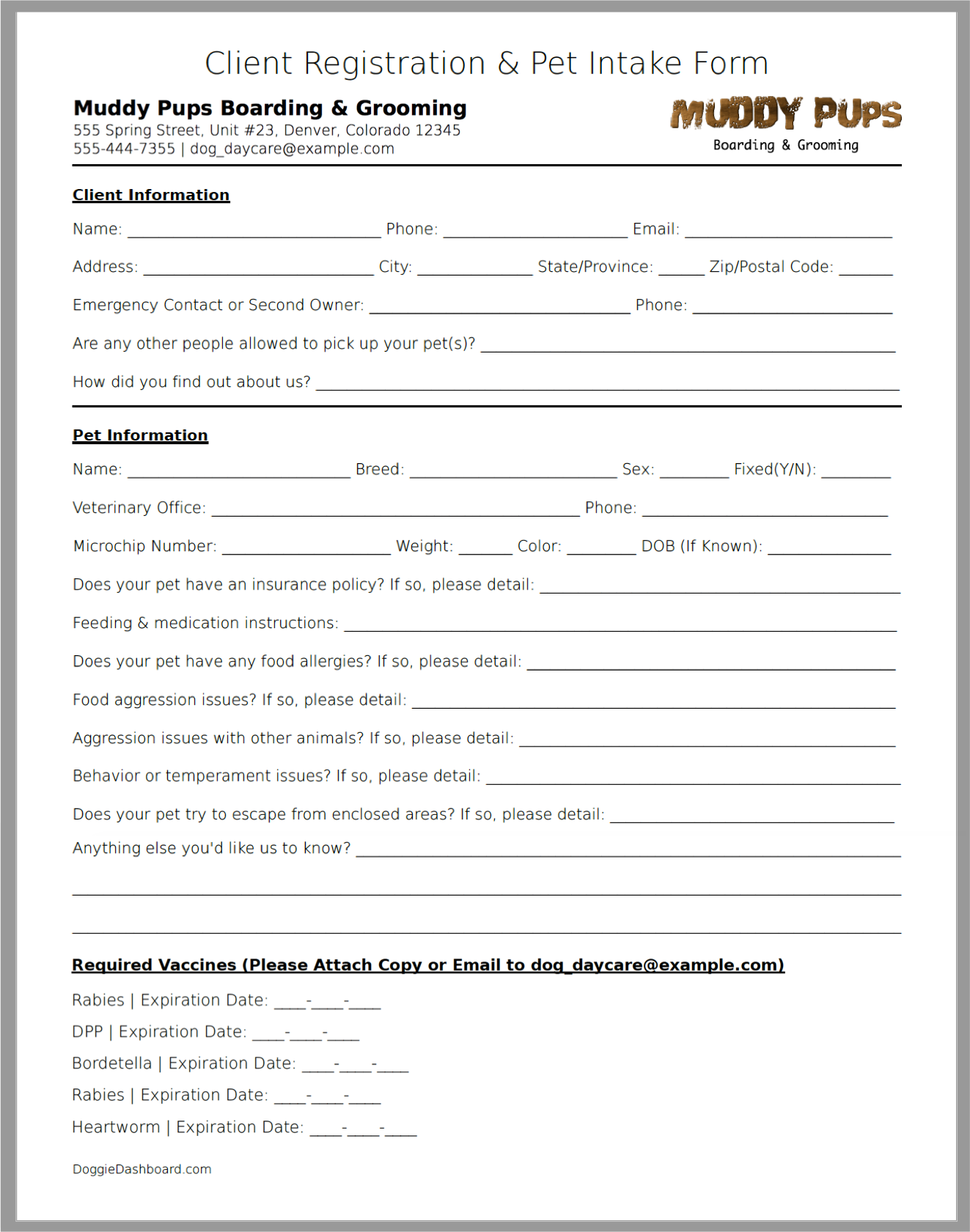 Printable Dog Boarding Form Template Printable Templates
