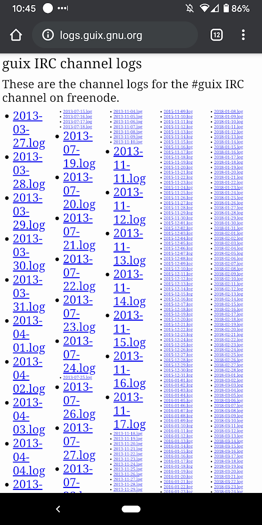 logs.guix.gnu.org - The links are all overlapped · Issue #49396 · webcompat/web-bugs · GitHub