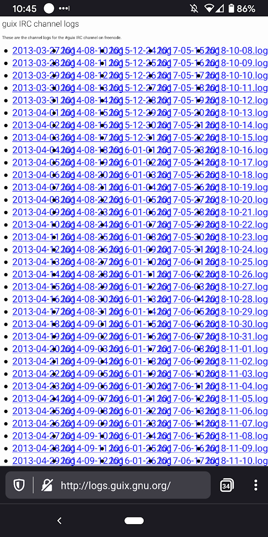 logs.guix.gnu.org - The links are all overlapped · Issue #49396 · webcompat/web-bugs · GitHub