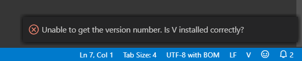 Unable To Get The Version Number Is V Installed Correctly · Issue 133 · Vlang Vscode Vlang