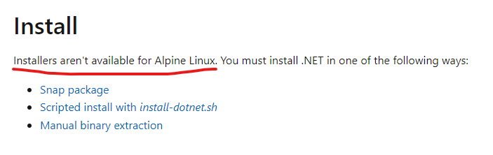 The Alpine instructions to install dotnet-sdk are incomplete · Issue #30351 · dotnet/docs · GitHub