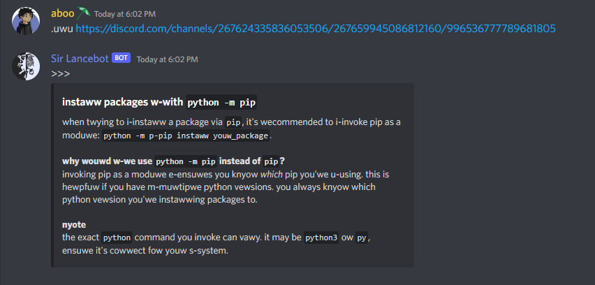 `.uwu` doesn't work when replying to an embed. · Issue #1075 · python-discord/sir-lancebot · GitHub
