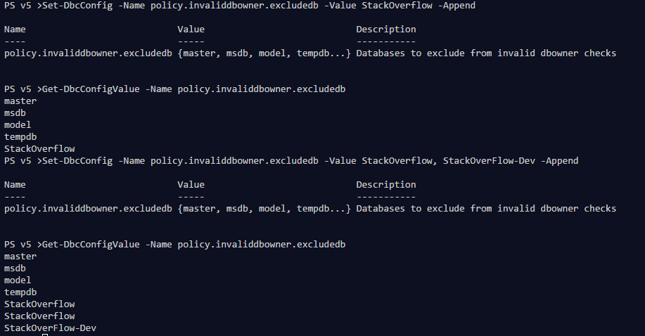Set-DbcConfig -append doesn't work correctly. · Issue #535 · dataplat/dbachecks · GitHub