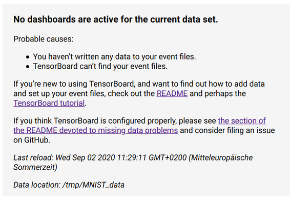 “No dashboards are active for the current dataset” despite the event ...