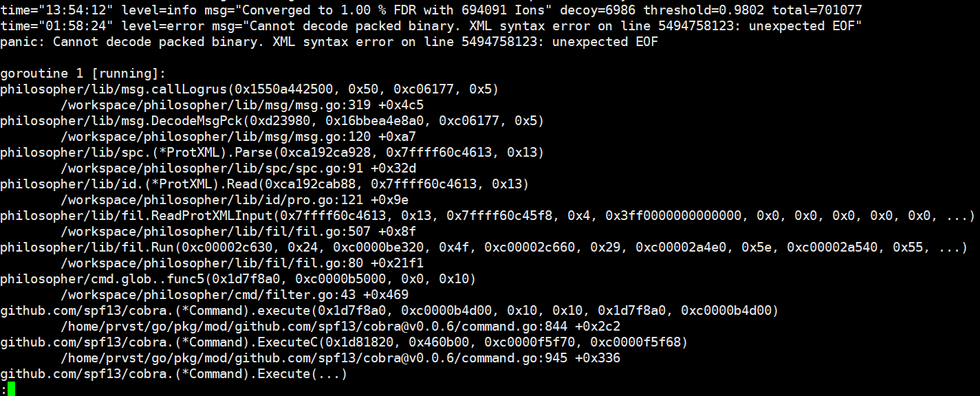 Philosopher cannot create report files due to unknown reason. It also needs more than 2 TB ...
