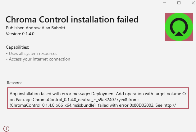 App Not Installing · Issue #274 · ChromaControl/ChromaControl · GitHub