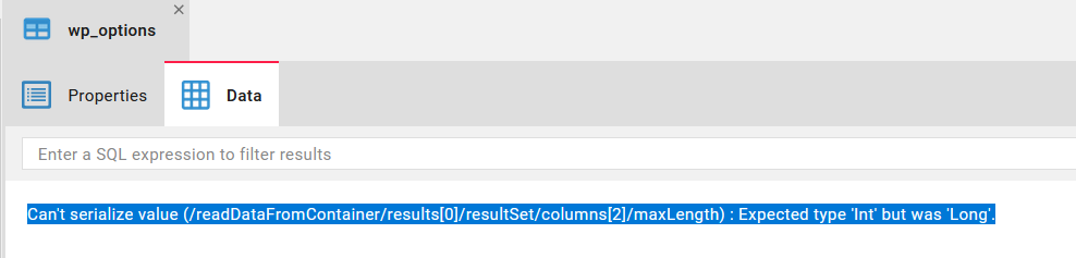 Type error: MYSQL, Can't serialize value / Expected type Int but was ...