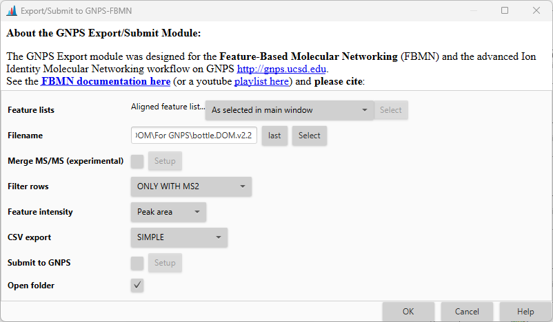 Export for GNPS Feature Based Molecular Networking not working correctly · Issue #1089 · mzmine ...