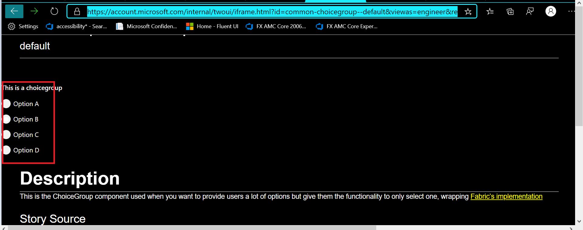 Accessibility: [Two UI]: [Choice group]: In High contrast black the ...
