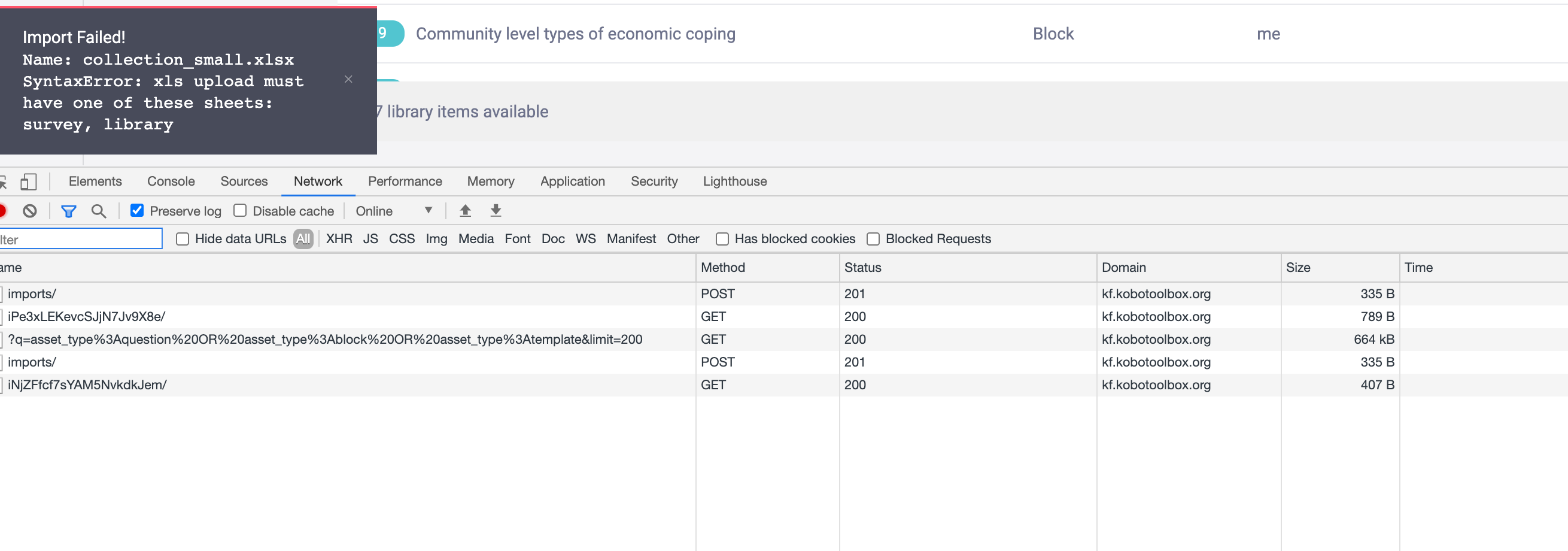 Uploading collections to library fails · Issue #2784 · kobotoolbox/kpi · GitHub