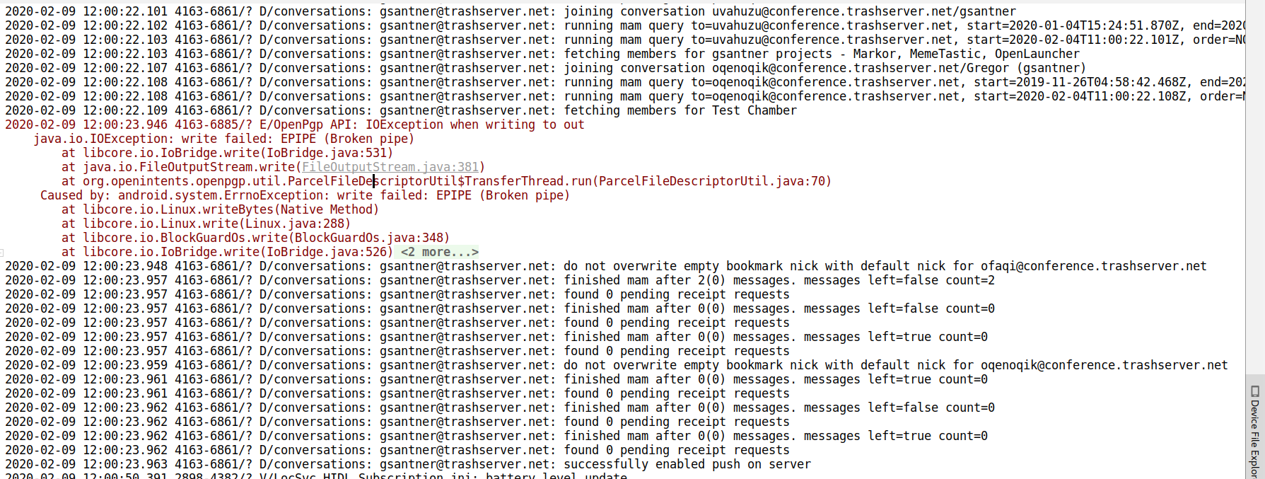 Privacy: Conversations leaks all accounts and group chats via logcat ...