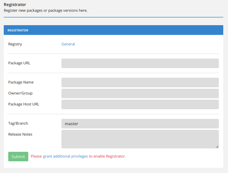 WebUI to register packages has unintuitive grey fields without ...