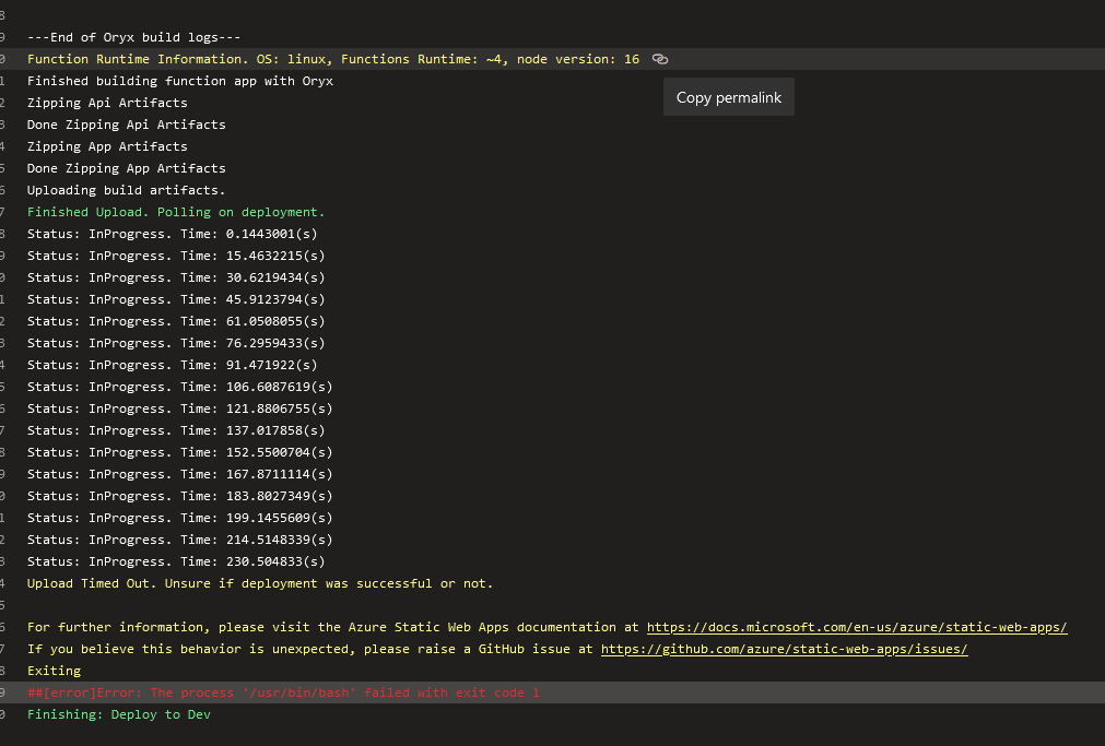 Oryx Pipeline Timeout · Issue 949 · Azurestatic Web Apps · Github 