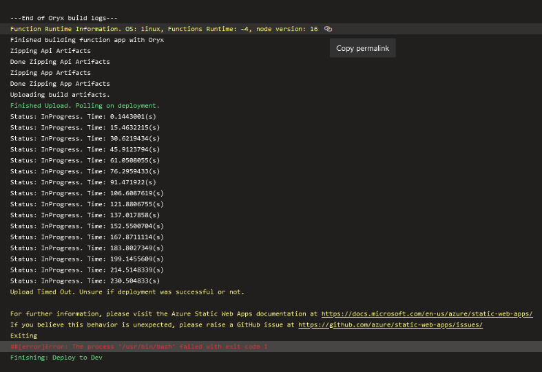 Oryx Pipeline Timeout Deploying Nextjs · Issue 1035 · Azurestatic Web Apps · Github