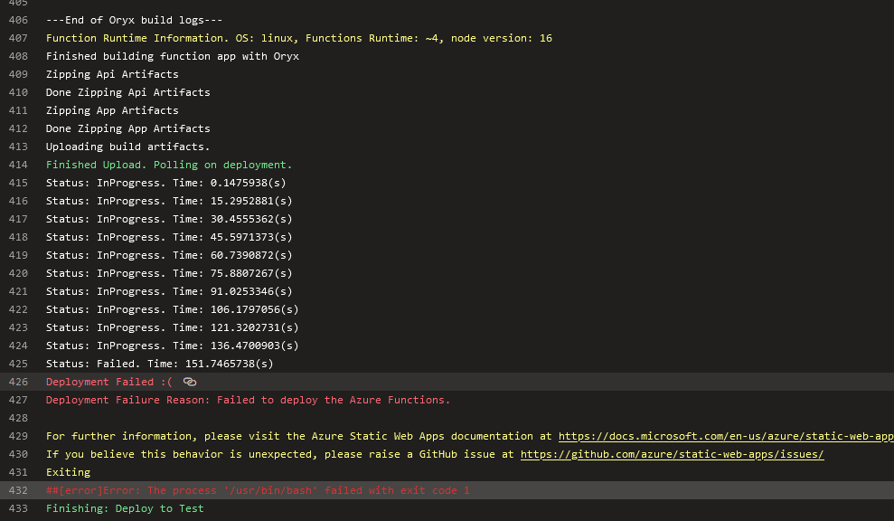 Oryx Pipeline Timeout Deploying Nextjs · Issue 1035 · Azurestatic Web Apps · Github
