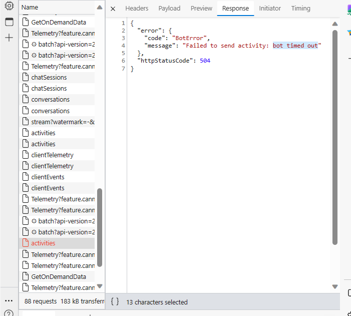 Azure Bot Sometimes Returns Bot Timeout 502 504 Error But Also Getting Right Response · Issue