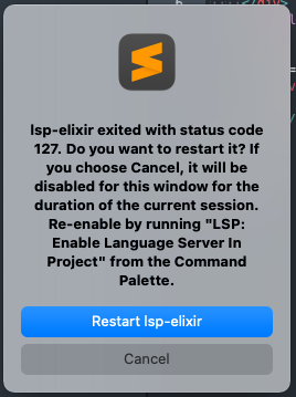 Error "LSP-elixir exited with status code 127" on start · Issue #23 · sublimelsp/LSP-elixir · GitHub