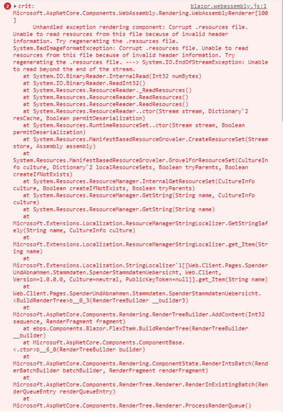 Microsoftaspnetcorecomponentswebassemblyrenderingwebassemblyrenderer Exception When Using
