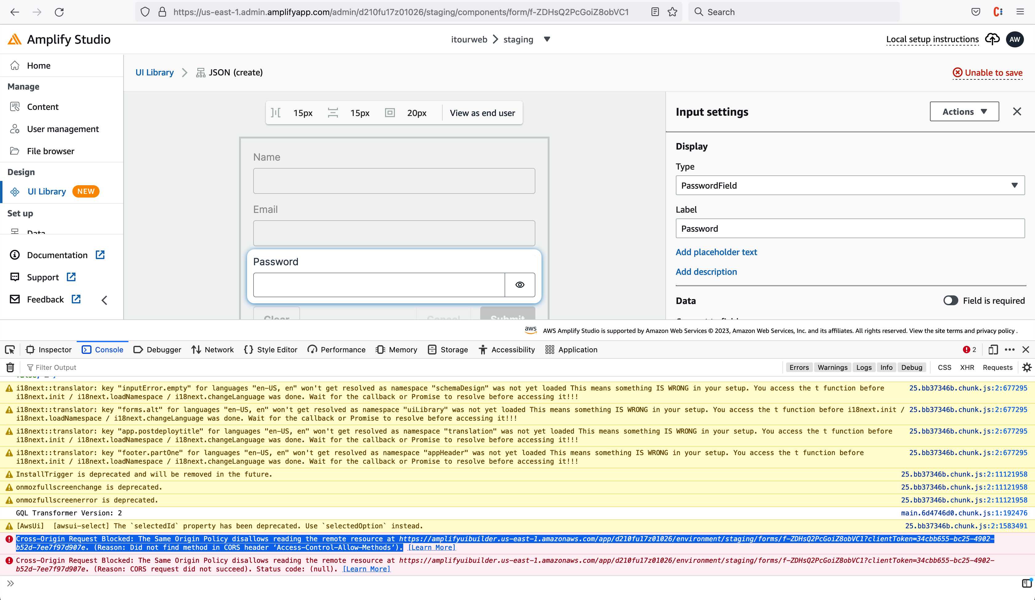 unable to update a UI form created from json · Issue #948 · aws-amplify/amplify-studio · GitHub