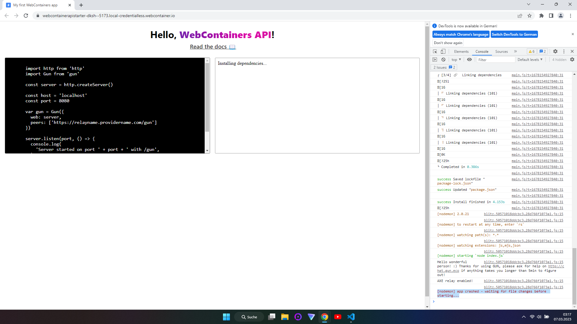 [nodemon] app crashed - waiting for file changes before starting... · Issue #990 · stackblitz ...