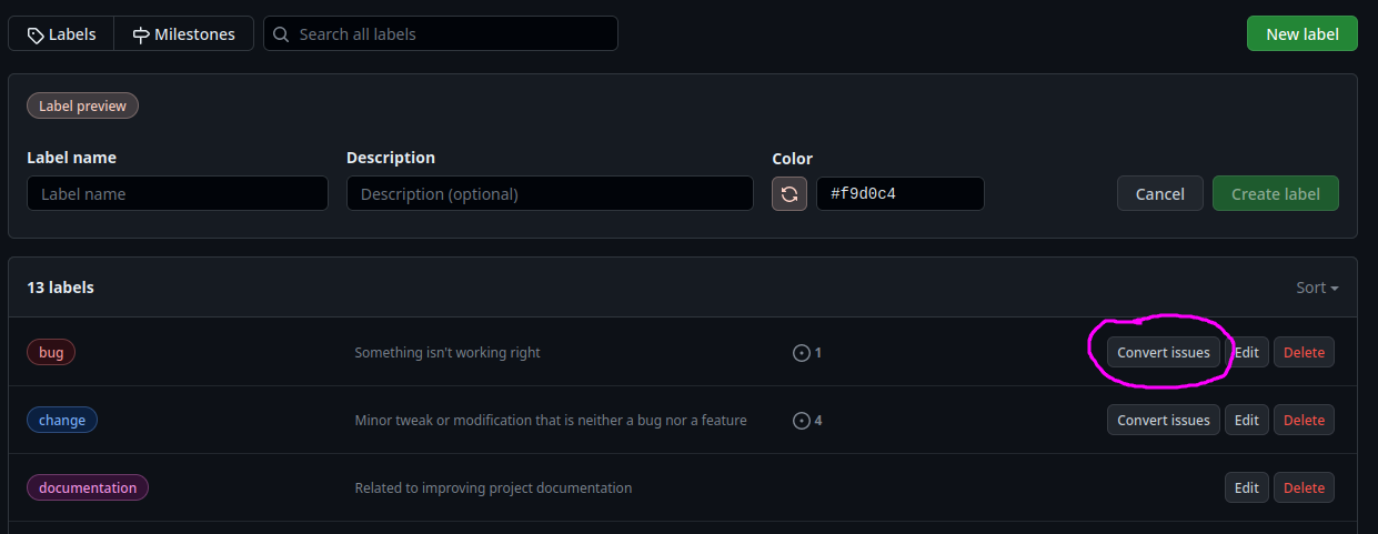 "Convert issues" button on the labels page is badly worded · community · Discussion #67037 · GitHub