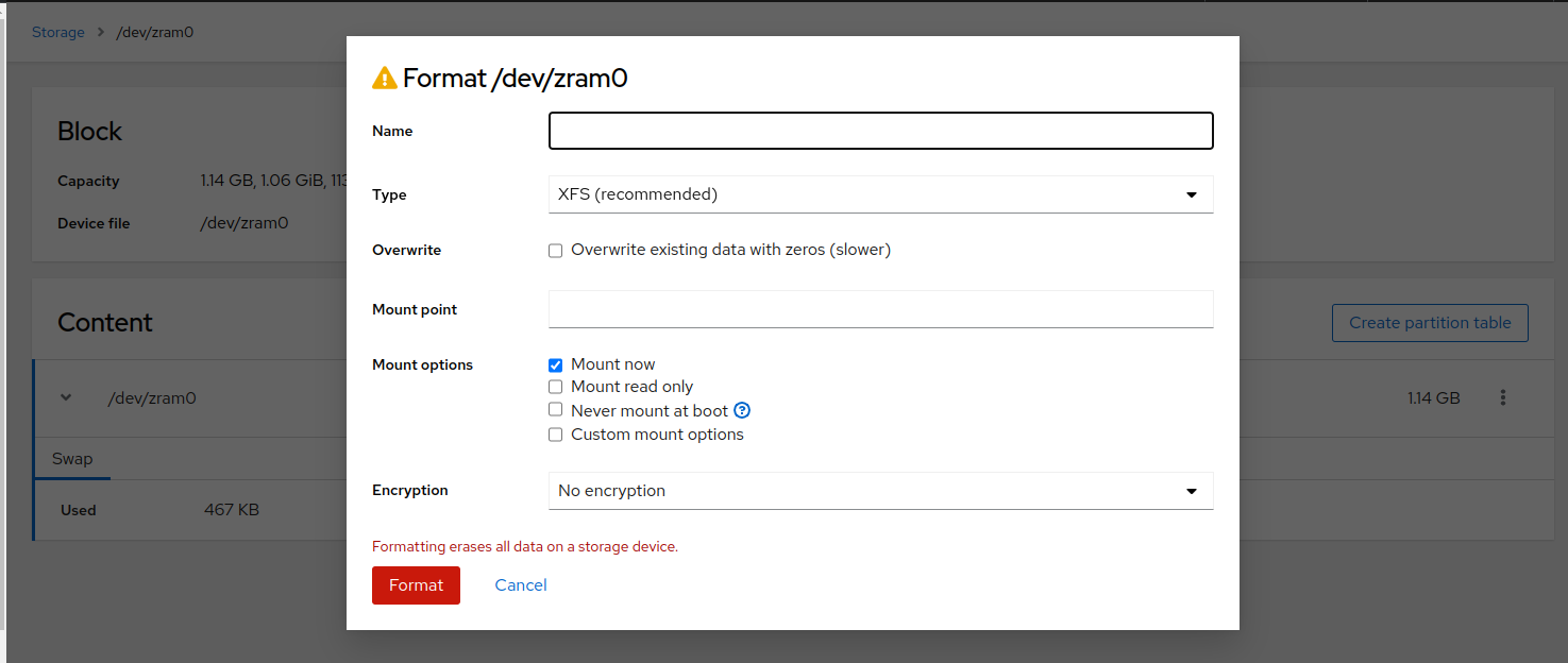 /dev/zram0 devices are allowed to be formatted as xfs/any fs · Issue #18007 · cockpit-project ...