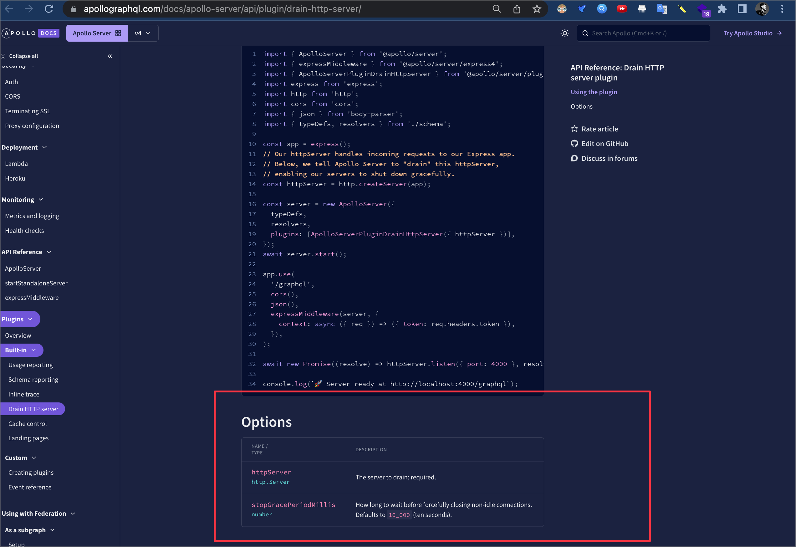 Support `` Server For The `drainerver` Plugin · Issue 7414 · Apollographql Apollo