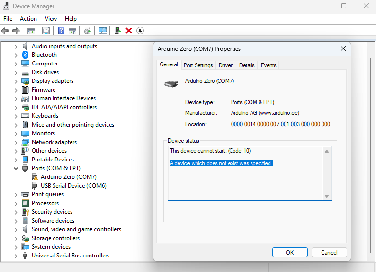 Windows Device Manager shows error: "This device cannot start. (Code 10)" · Issue #99 · arduino ...
